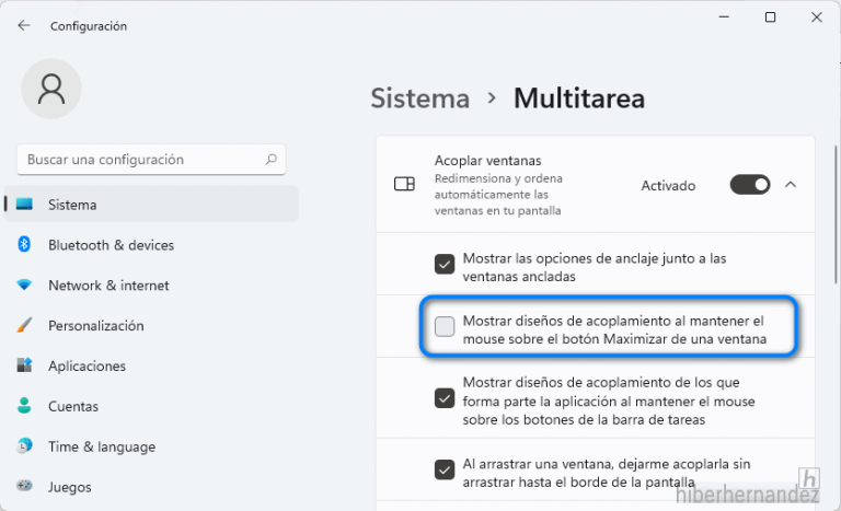 Cómo desactivar los diseños de Snap en Windows 11 - hiberhernandez